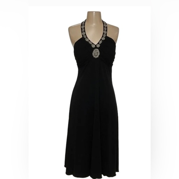 Spense | Dresses | Spense Little Black Halter Dress Sequin Beaded Size ...